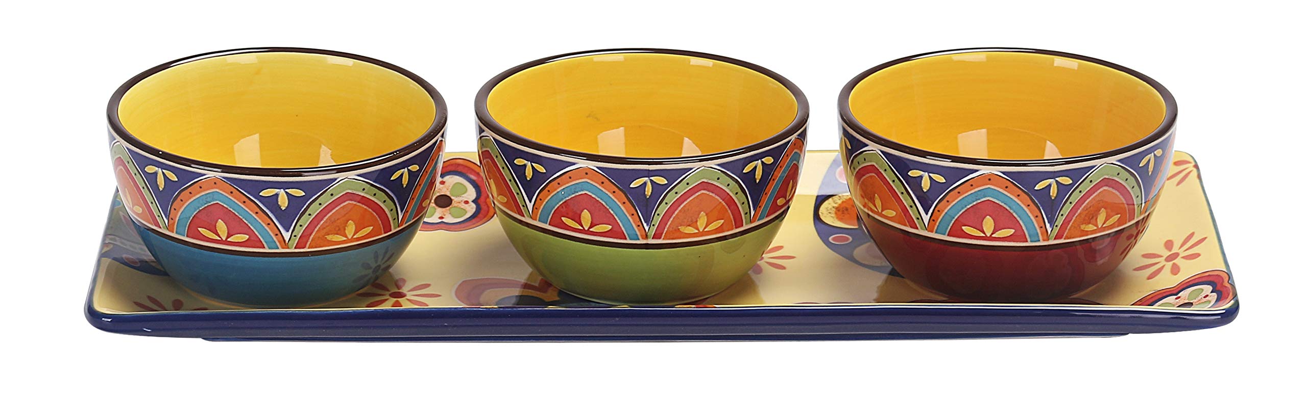 Bico Vintage Tunisian Ceramic Dipping Bowl Set (9oz bowls with 14 inch ...